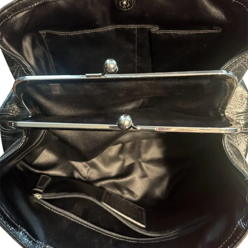 Coach | Bags | Coach F9215 Black Patent Leather Logo Kiss Lock Carryall ...